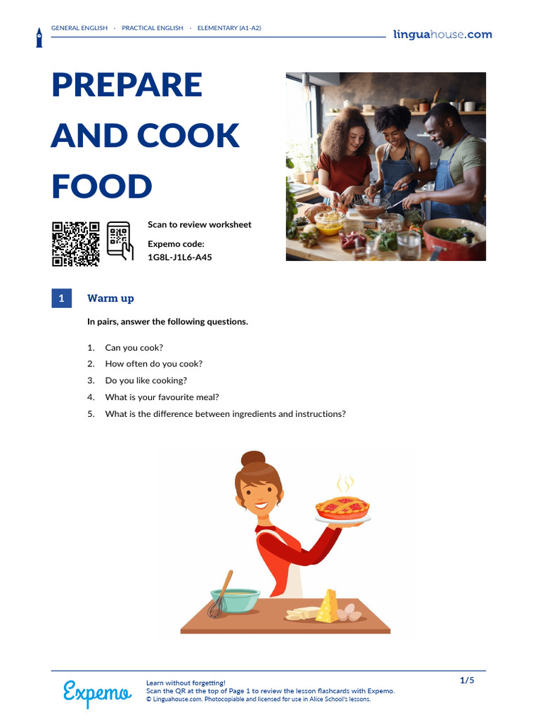 Prepare and Cook Food British English Student A1 A2 | PDF | Pasta | Cooking