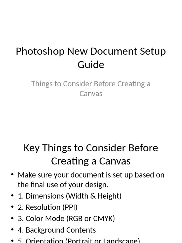 Photoshop Canvas Setup Guide | PDF