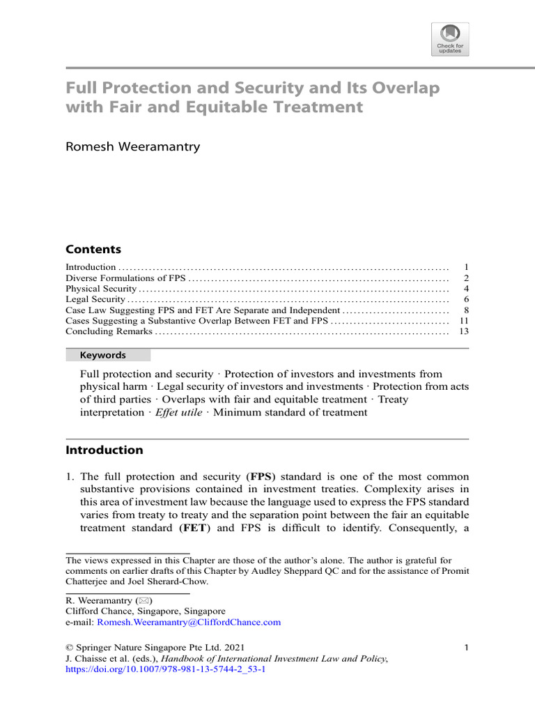 FPS and FET: Legal Overlap Analysis | PDF | Treaty | International Law