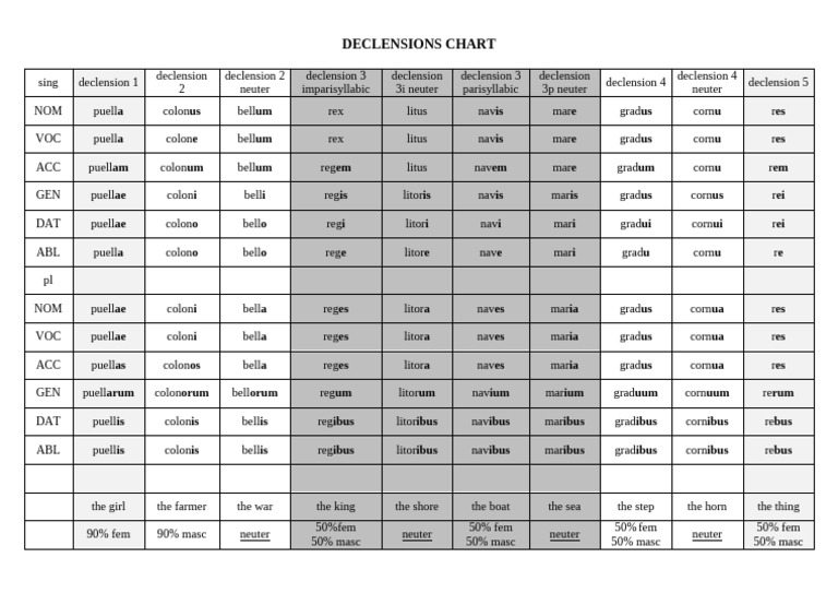Latin Declension Charts Overview | PDF