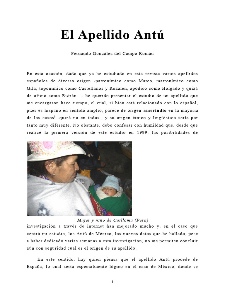 Artículo Sobre El Apellido Antú, Por Fernando González Del Campo Román ...