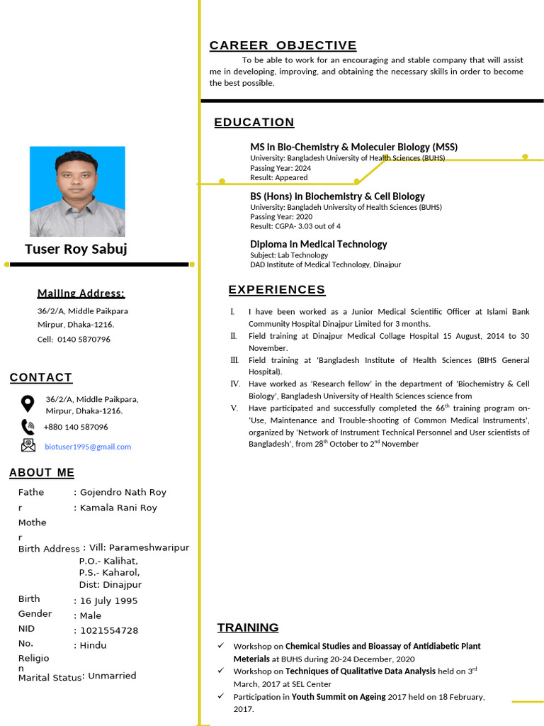 CV of Tuser Roy Sabuj | PDF