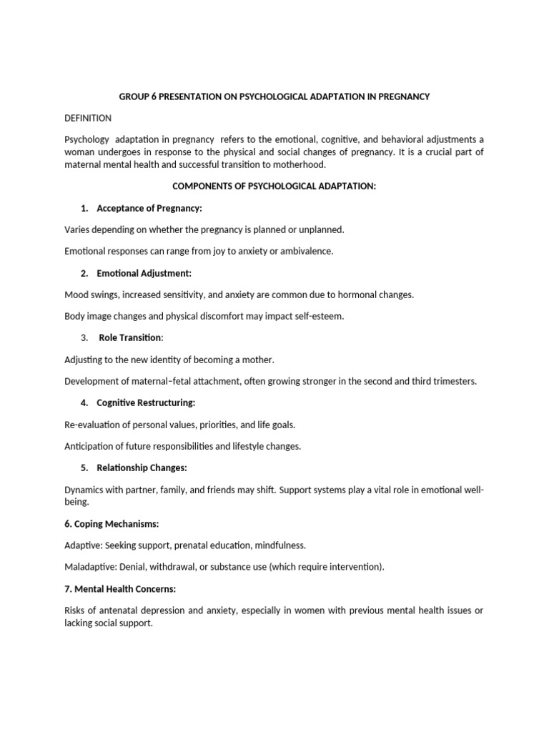 Psychological Adaptation in Pregnancy | PDF | Mental Health | Pregnancy