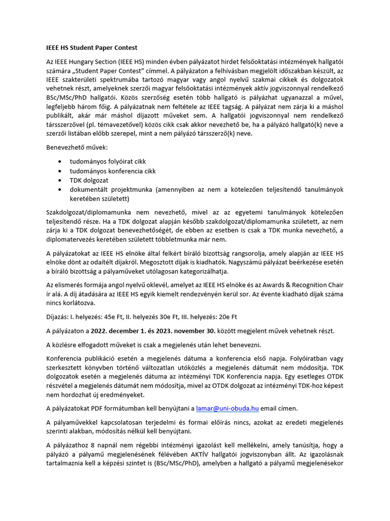 IEEE HS Student Paper Contest HU | PDF