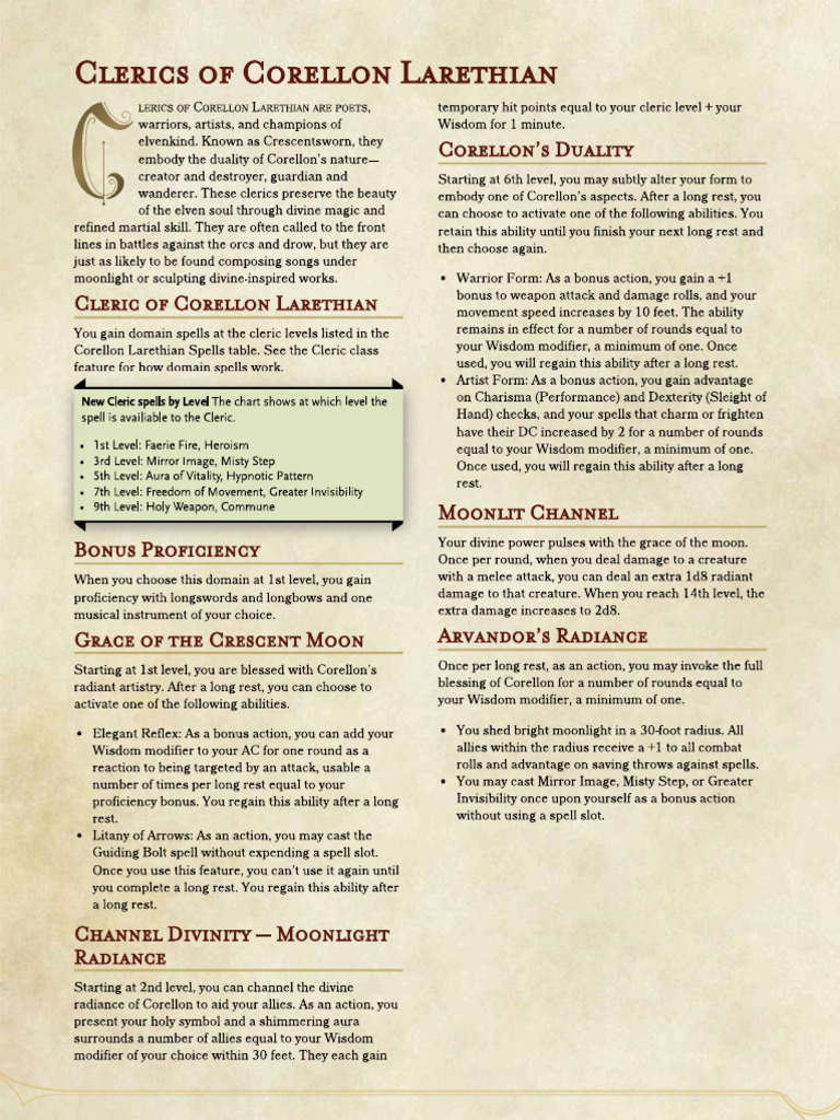 Corellon Larethian Subclass | PDF