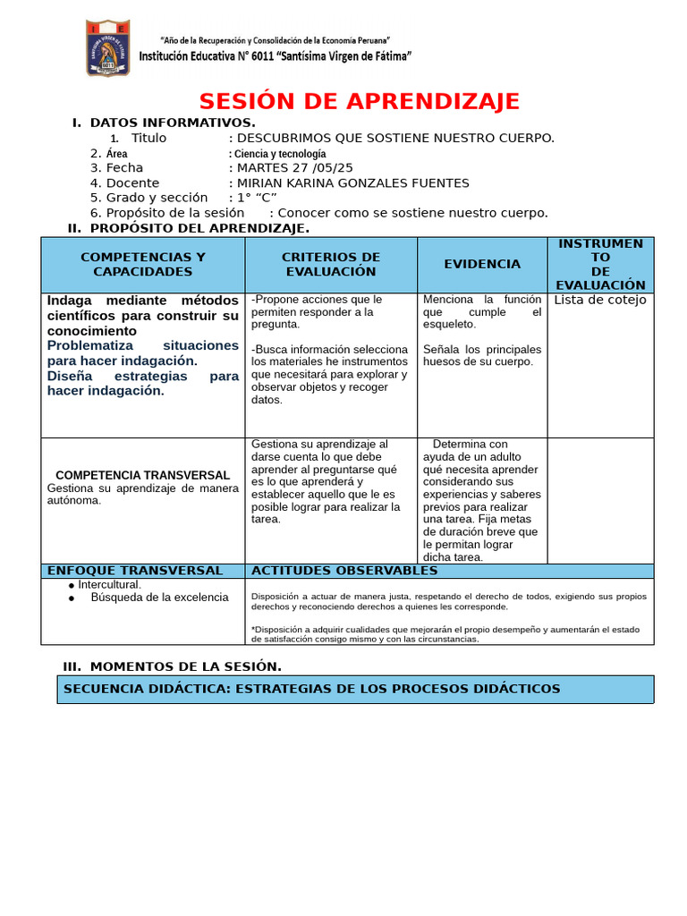 Ciencia y Tec. Descubro Que Sostiene Mi Cuerpo.-1c | PDF | Aprendizaje | Esqueleto