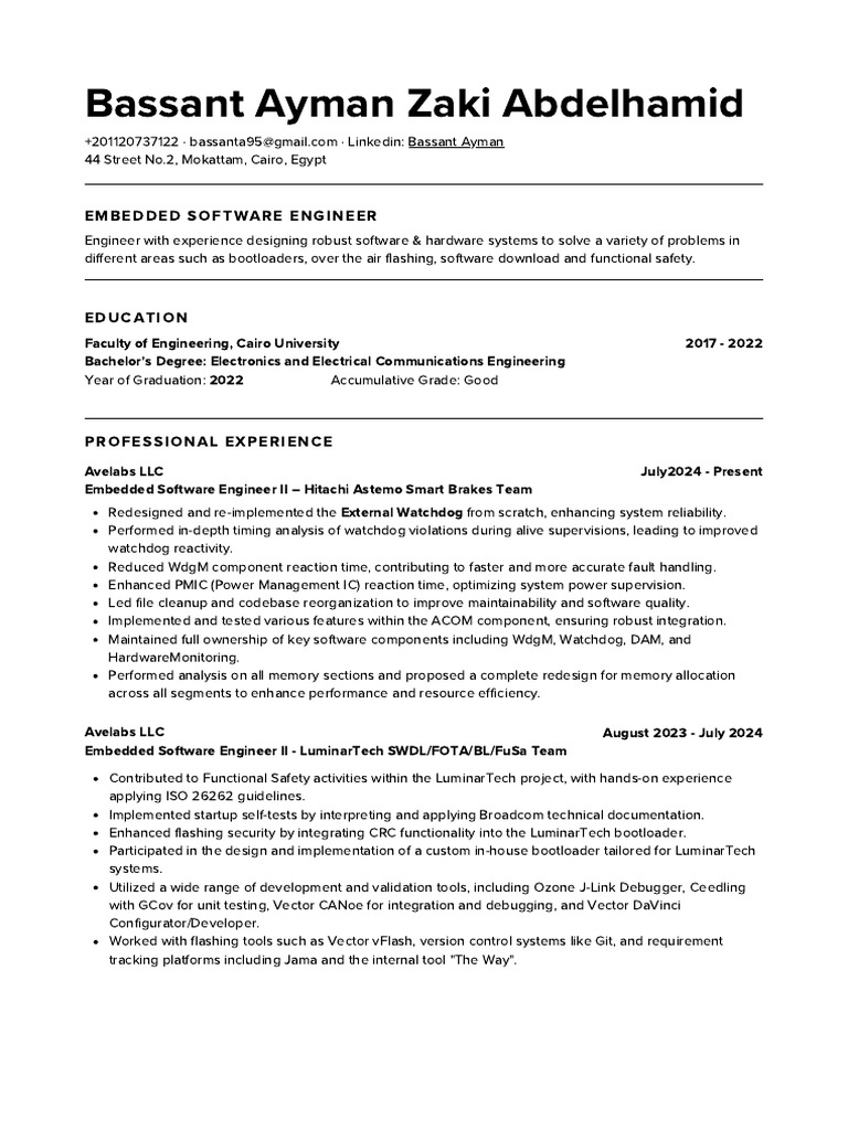 Bassant Ayman CV With Cover Letter | PDF | Embedded System | Debugging