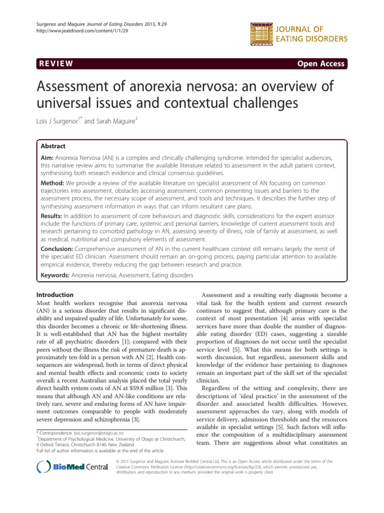 Assessment of Anorexia Nervosa Psychometrics | PDF | Mental Disorder ...