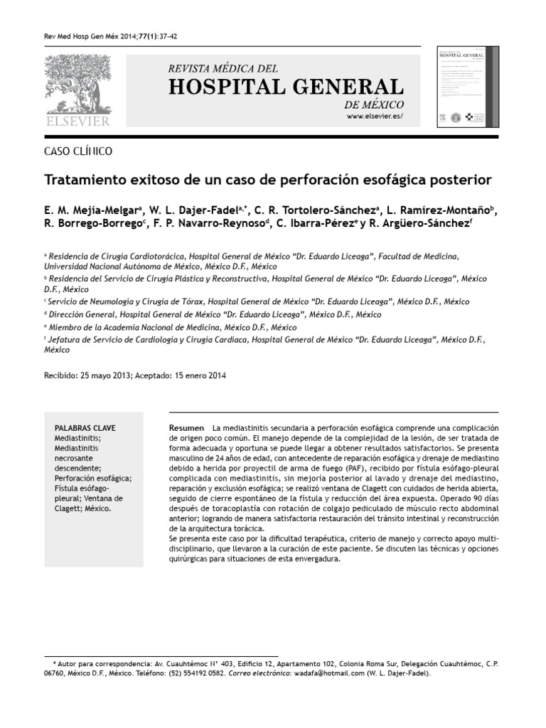 Éxito en tratamiento de perforación esofágica | PDF | Tórax | Medicina
