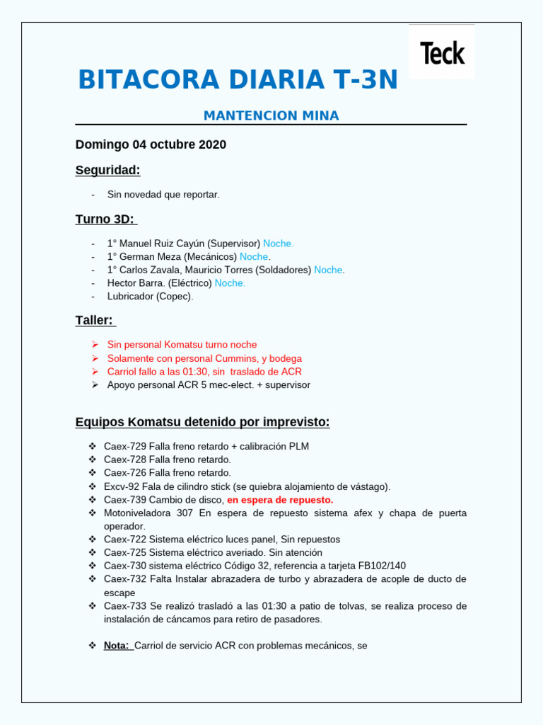 Bitácora Diaria 04-10 | PDF