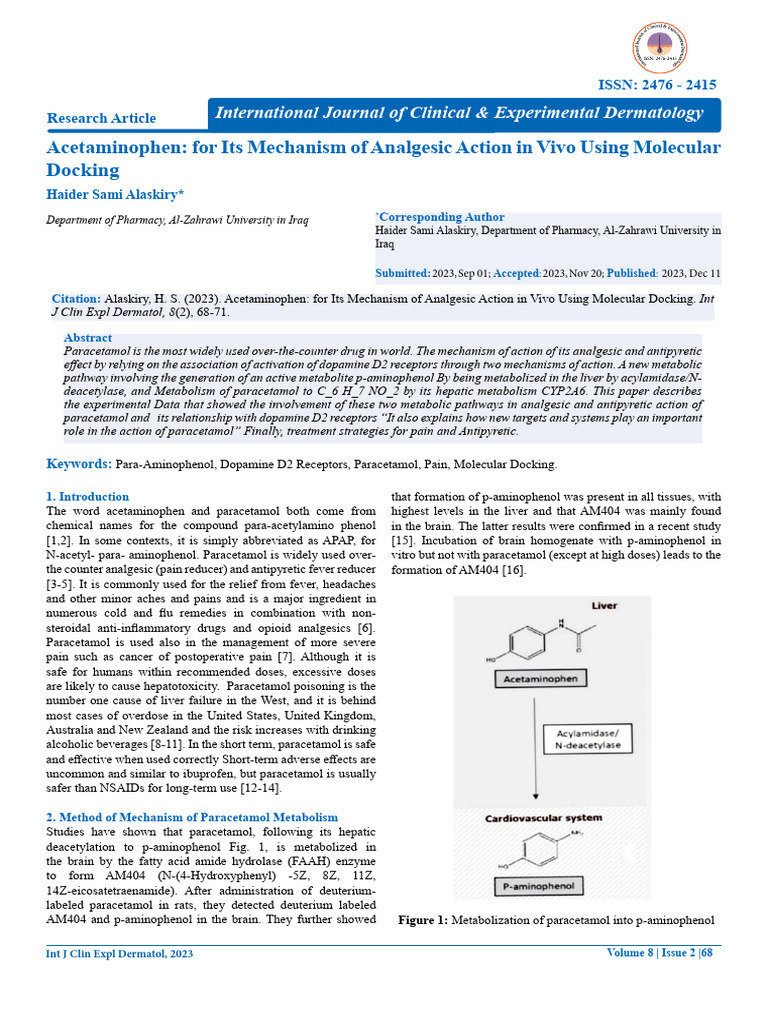 Acetaminophen Mechanism via Molecular Docking | PDF | Dopamine Receptor ...