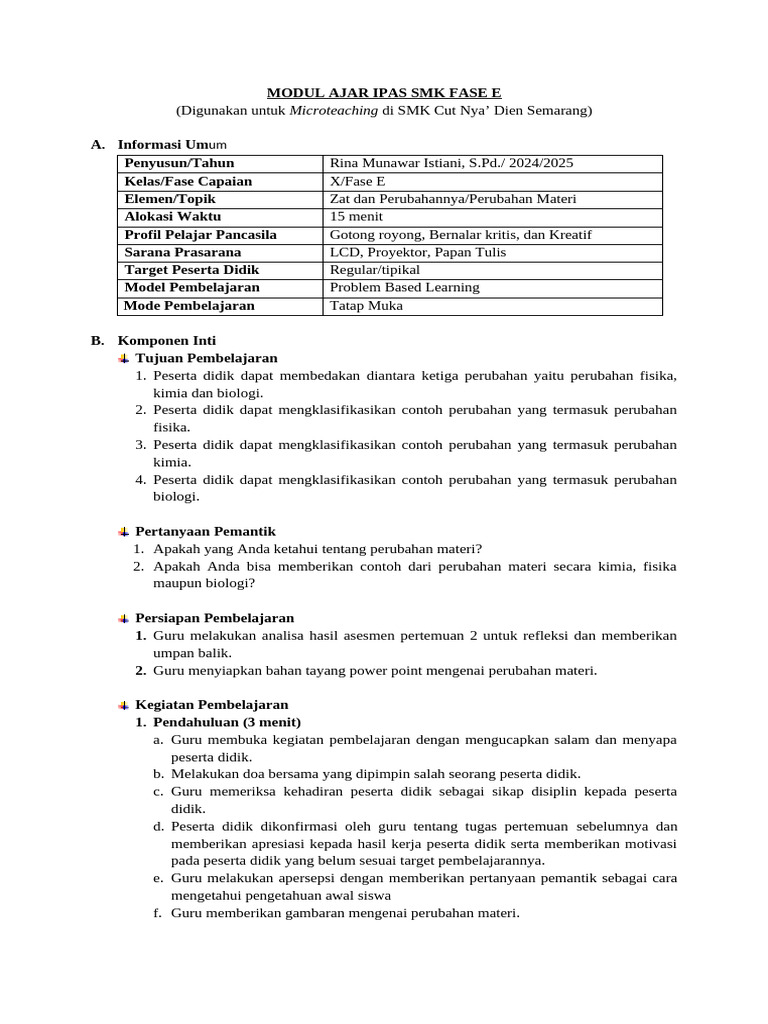 Modul IPAS SMK: Perubahan Materi | PDF