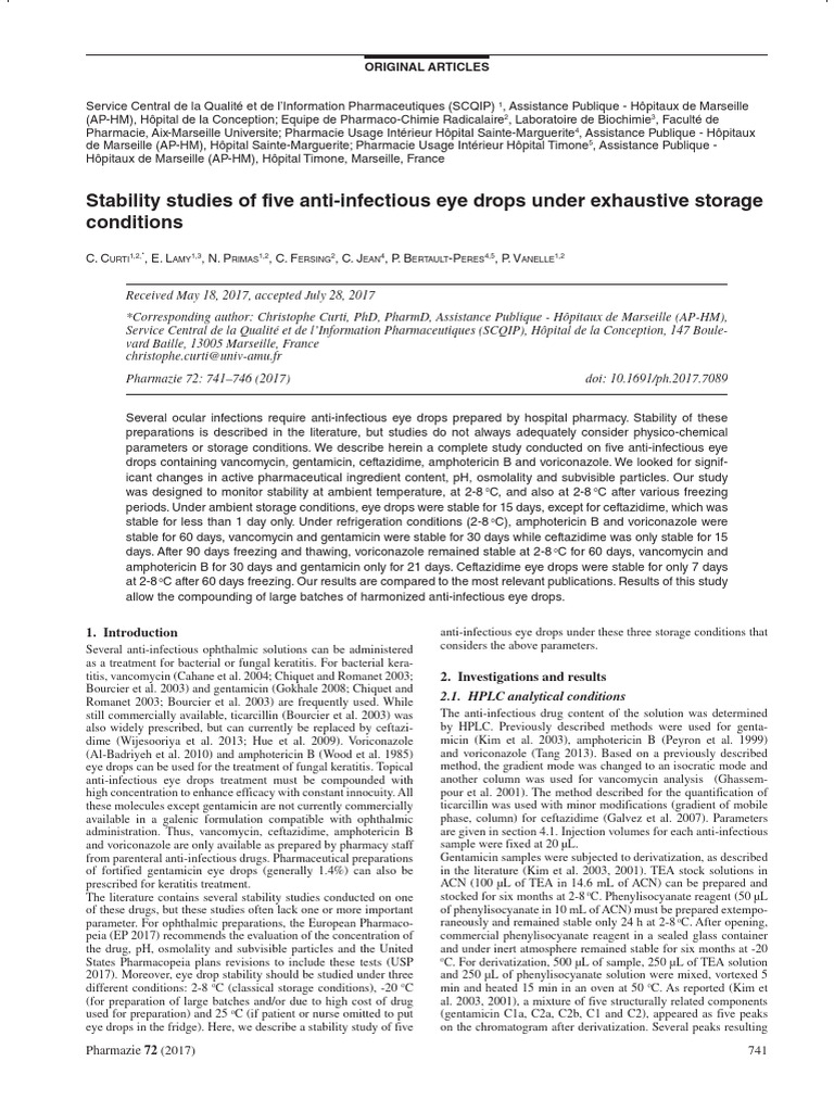 Stability of Vancomycin Eye Drops | PDF | Pharmaceutical Formulation