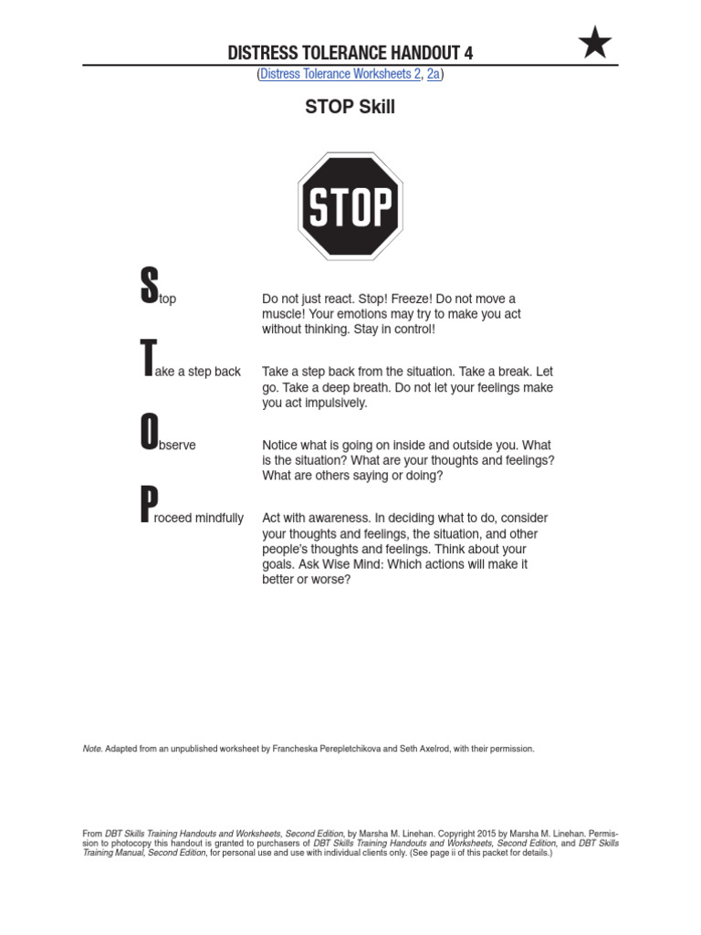 DBT Distress Tolerance GRP 3 Handouts | PDF | Dialectical Behavior ...