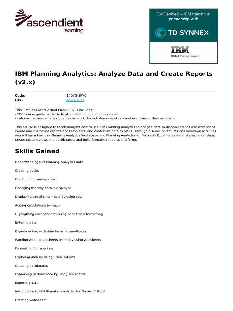 Ibm Planning Analytics Analyze Data and Create Reports v2 X | PDF | Analytics | Microsoft Excel