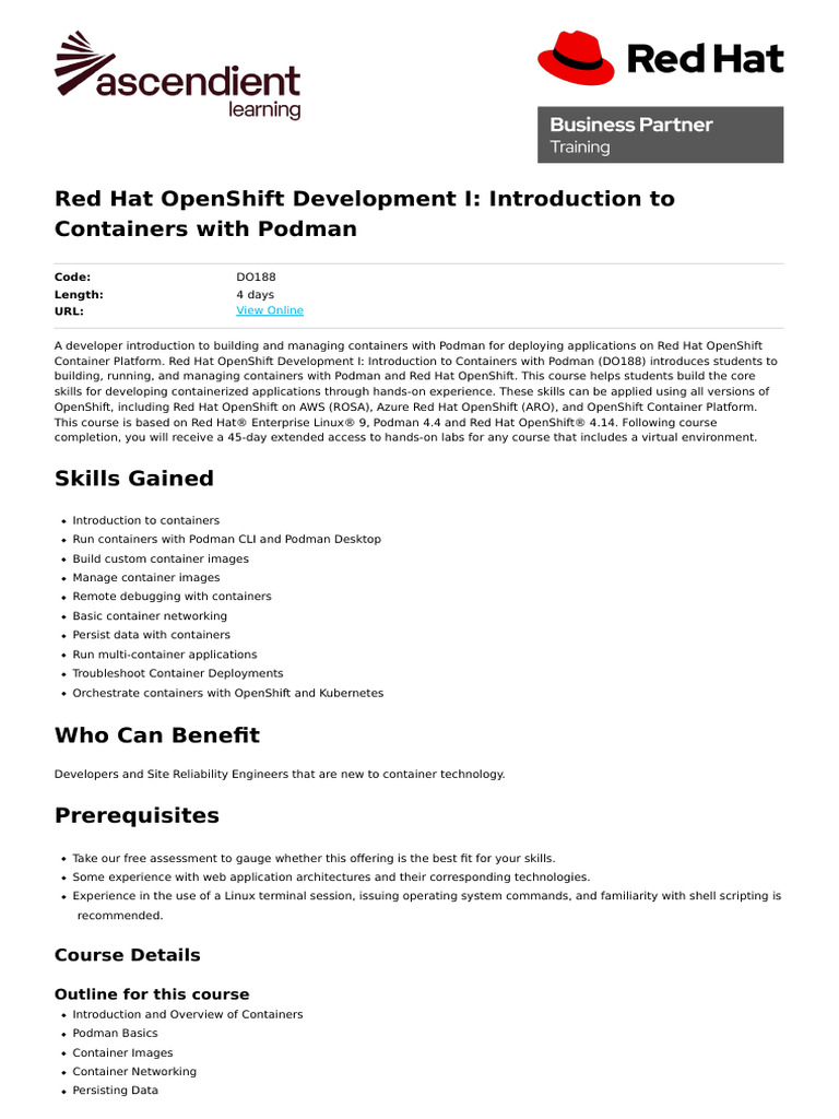 Red Hat Openshift Development I Introduction To Containers With Podman | PDF | Computer Science ...