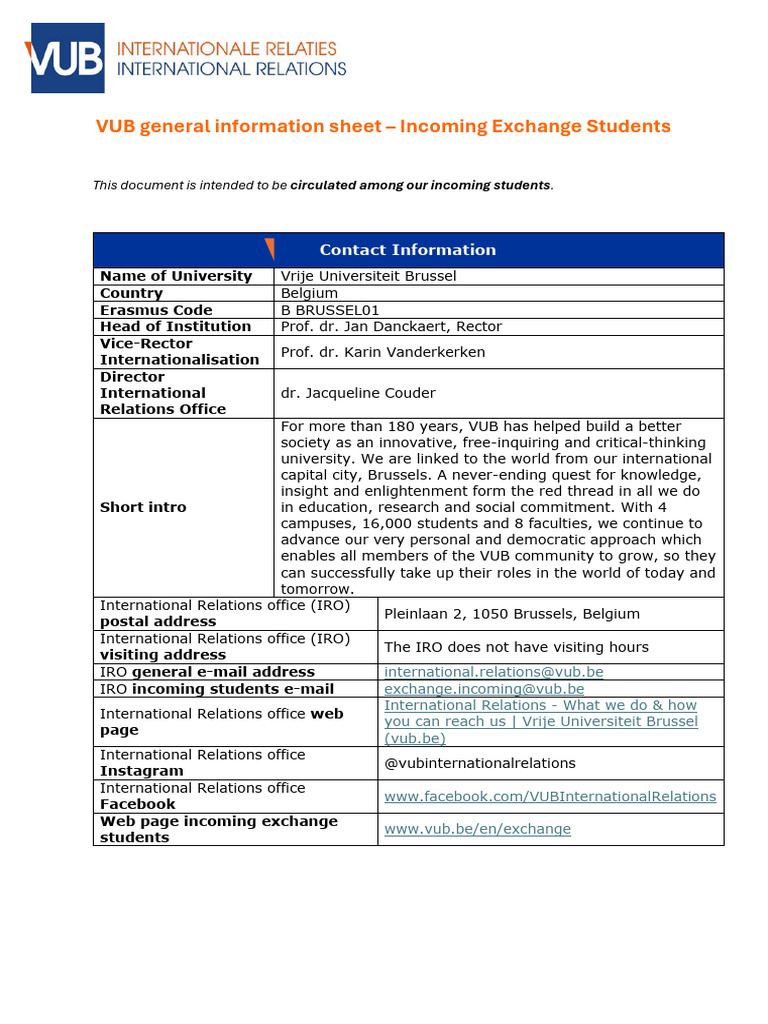 For Students - VUB Factsheet 2025-2026 | PDF