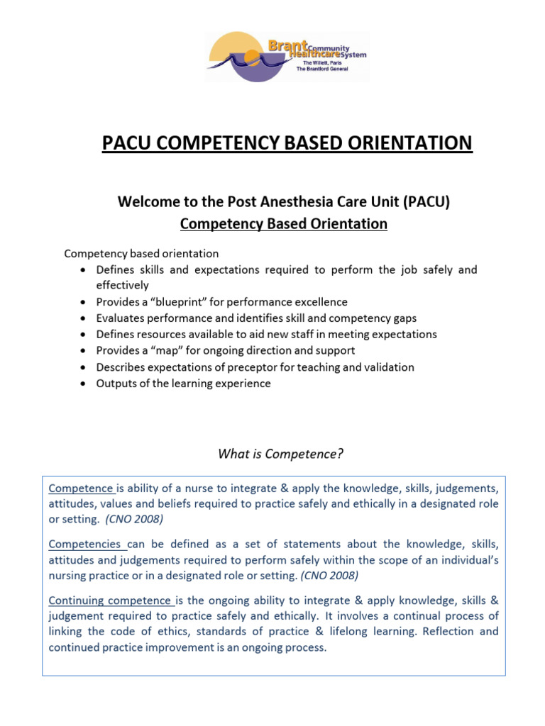 Orientation Package PACU | PDF | Anesthesia | Nursing