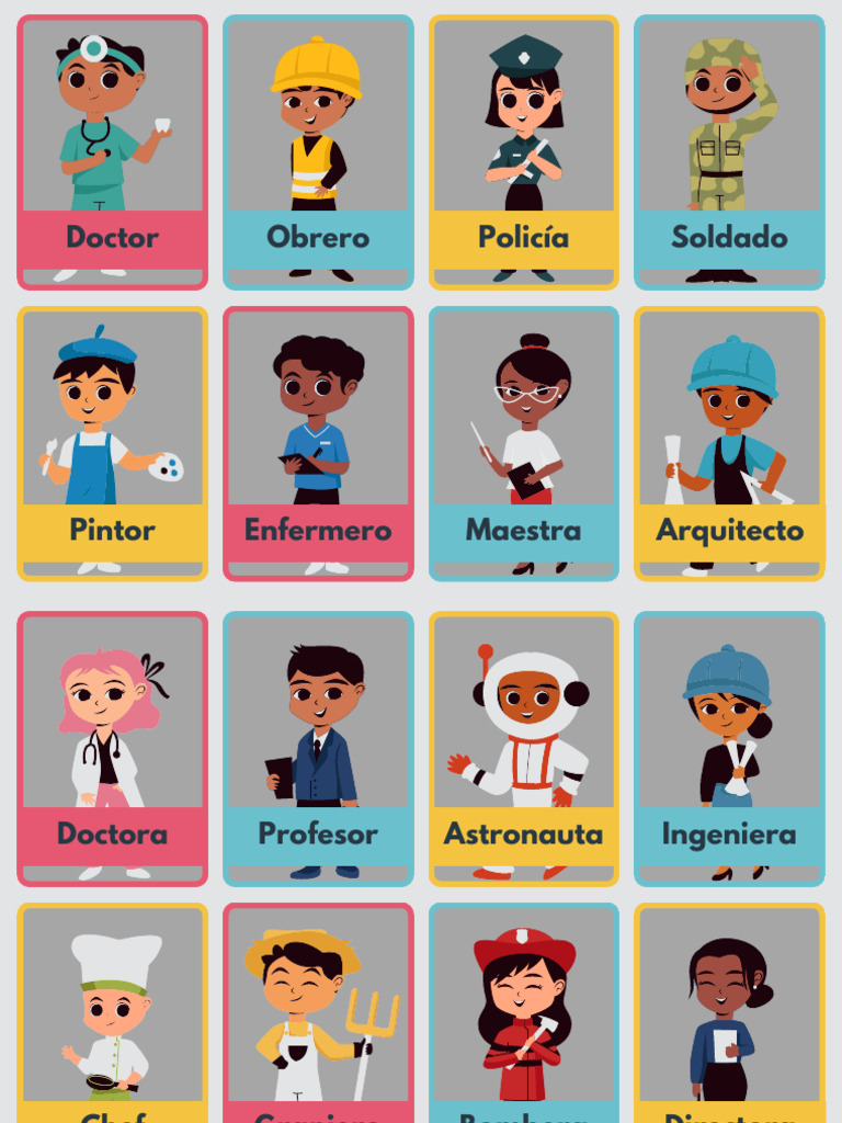Tarjetas Educativas Oficios y Profesiones Animado Colorido | PDF
