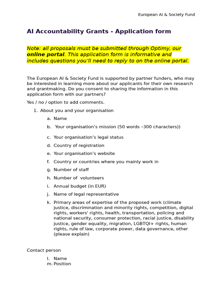 FINAL AI Accountability Grants Application Form Final | PDF | Artificial Intelligence ...