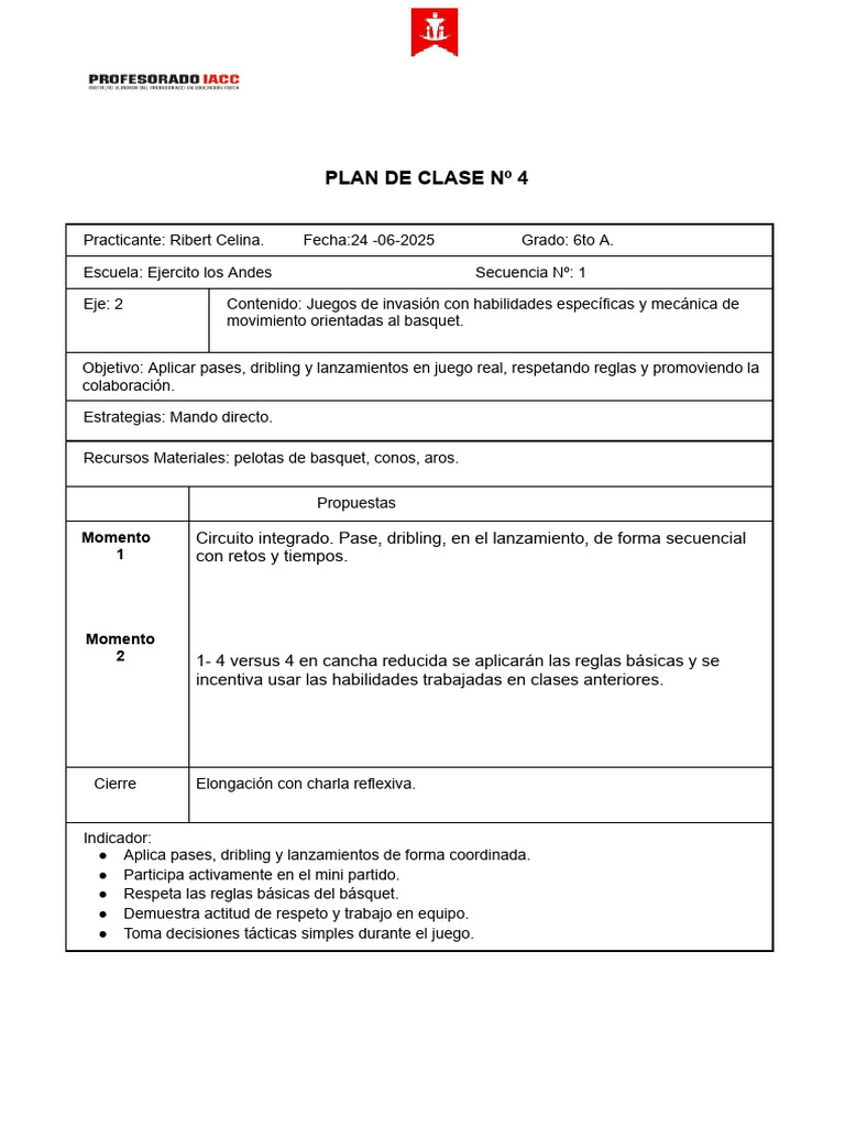 Plan de Clase Nro 3 | PDF