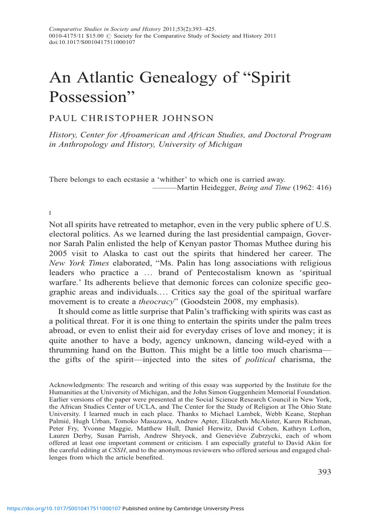 An Atlantic Genealogy of Spirit Possession | PDF | Shamanism