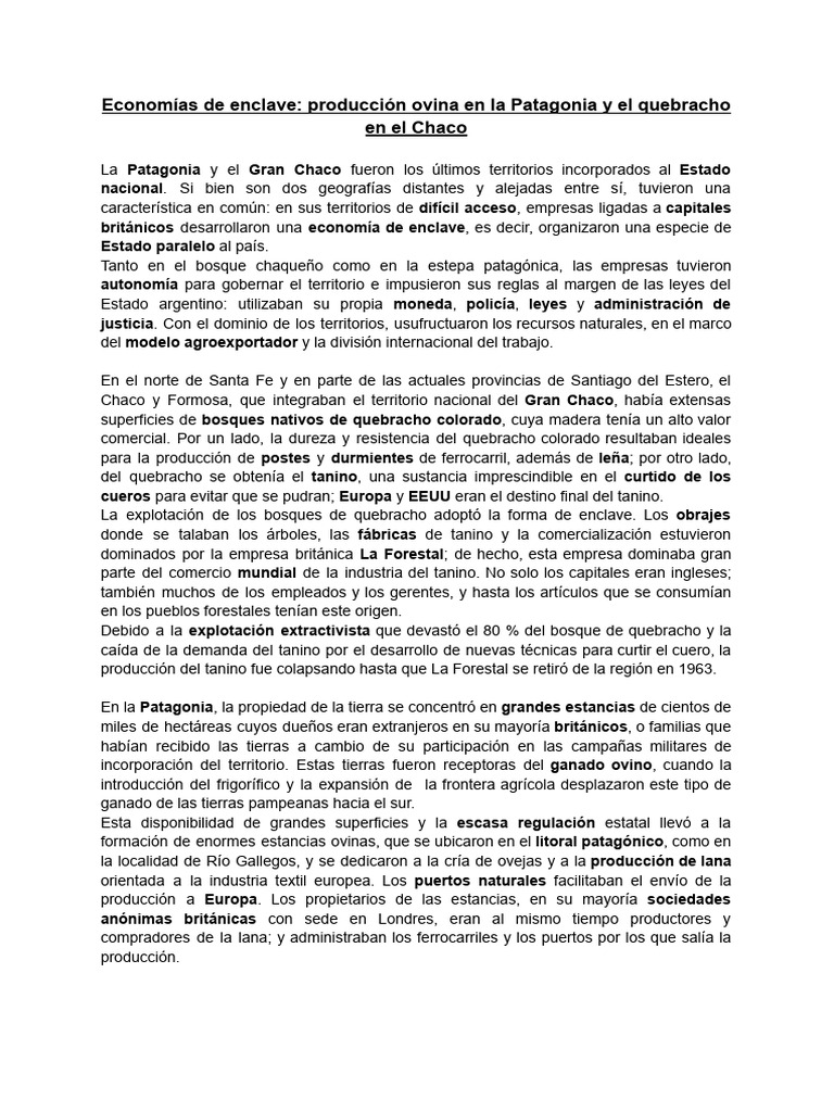 Economías de Enclave en Patagonia y Chaco | PDF | Economias