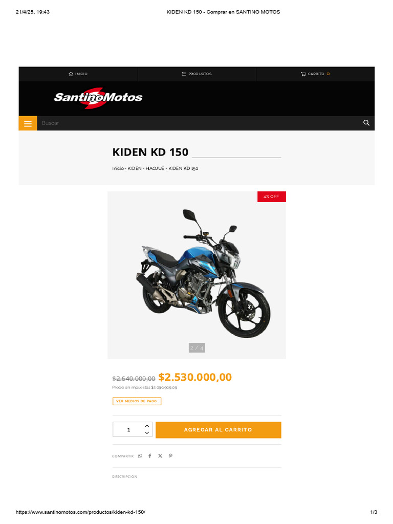Kiden KD 150 - Comprar en Santino Motos | PDF | Tecnología de vehículos ...