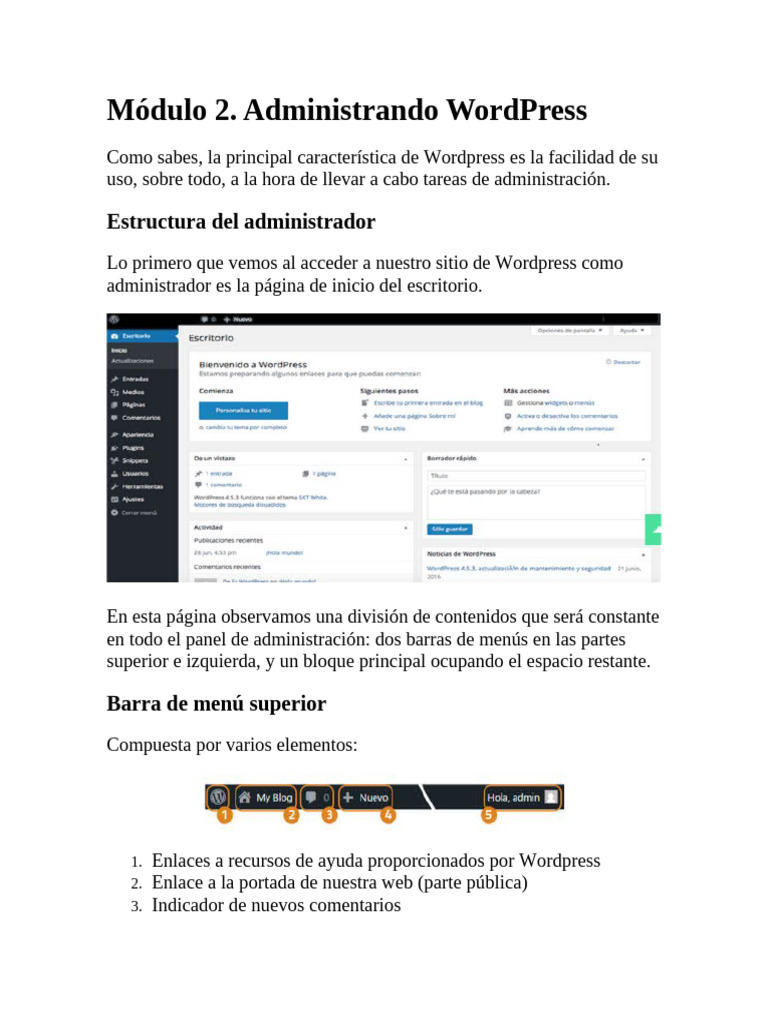 Módulo 2. Administrando WordPress Introduccion | PDF