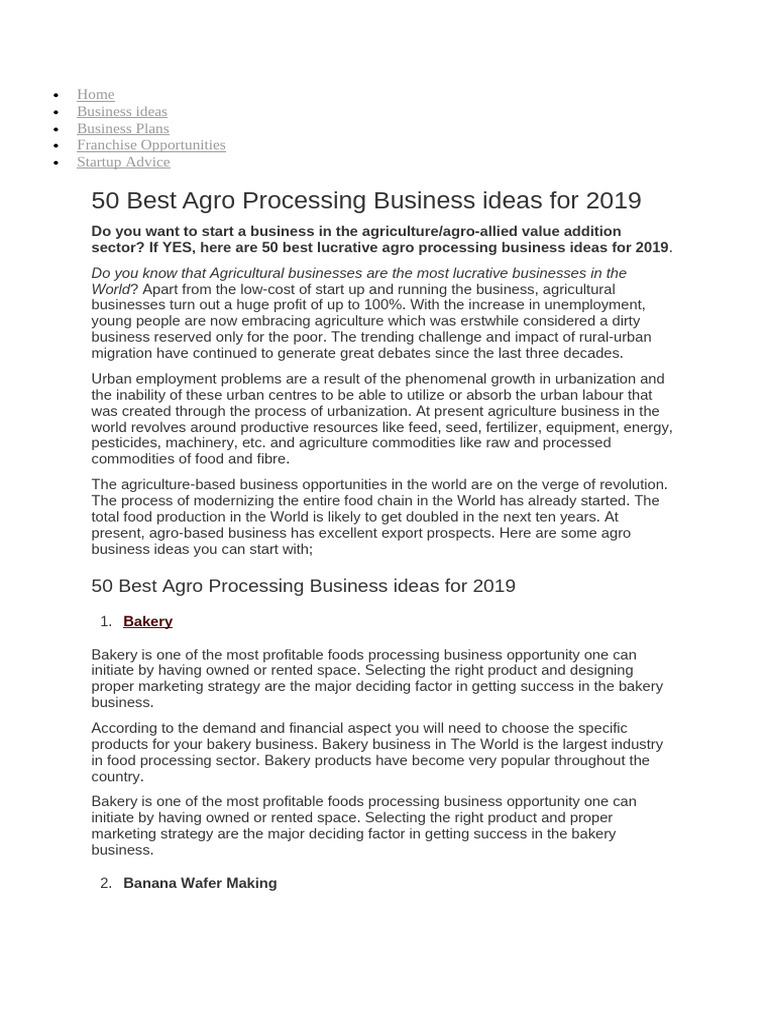 50 Lucrative Agro Processing Ideas | PDF | Fruit Preserves | Peanuts