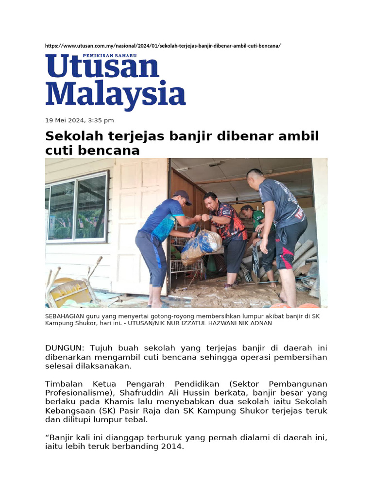 Utusan Malaysia Online-Banjir SK Kampung Shukor | PDF