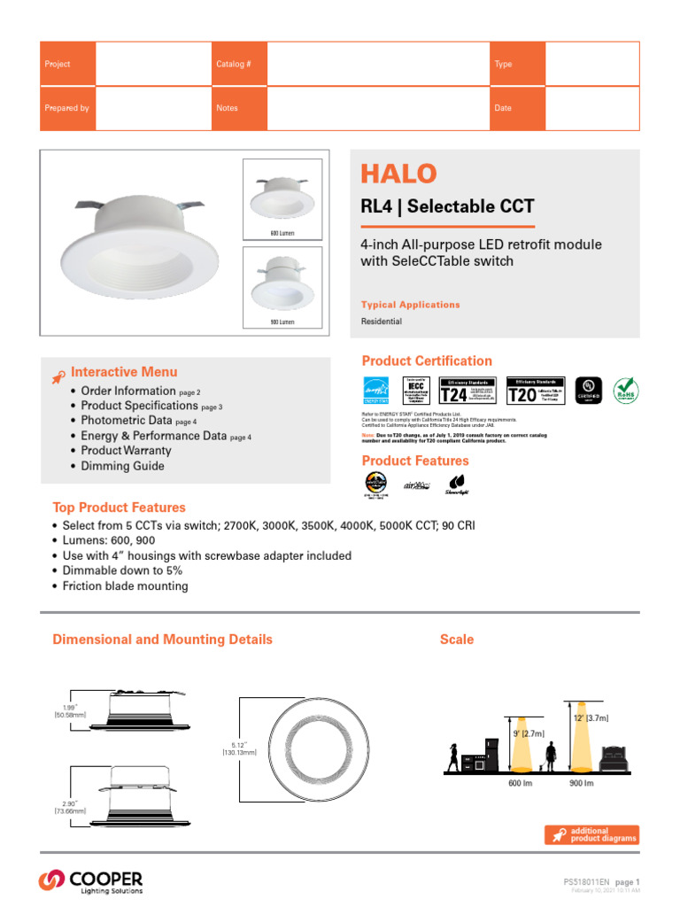 Halo rl4 Selectable Specsheet - Rl4069s1ewhr C | PDF | Mains ...