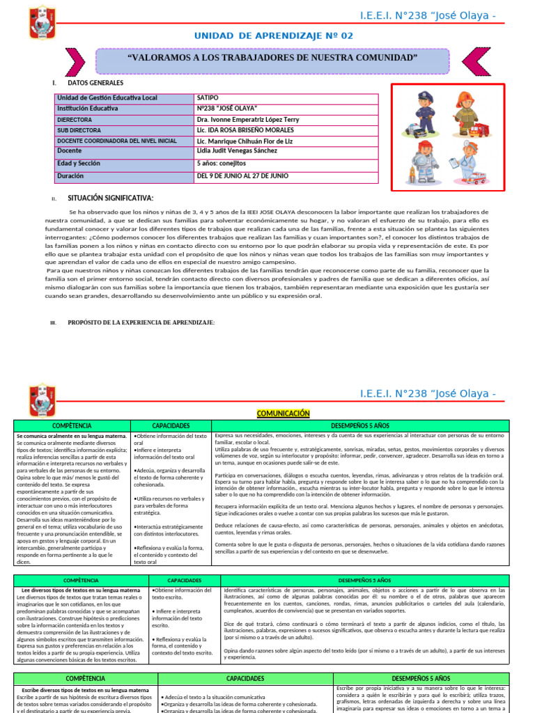 UNIDAD #02 Valoramos A Los Trabajadores de Mi Comunidad | PDF | Las ...