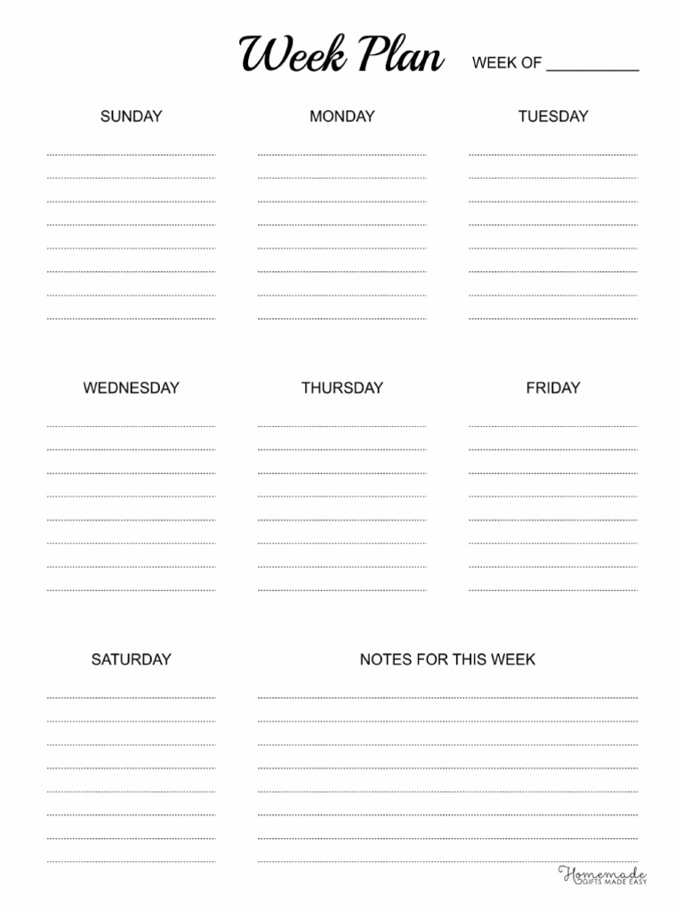 Weekly Calendar Portrait Lined Black White | PDF