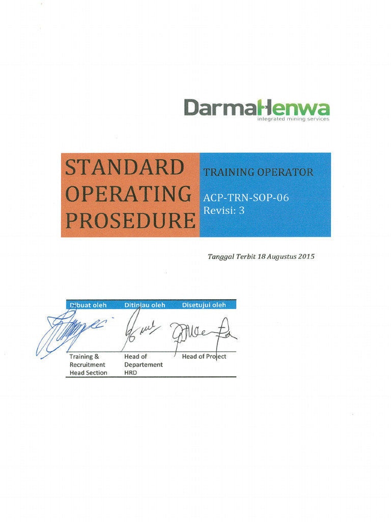 ACP TRN SOP 06 R3 Training Operator (Rencana Delete) | PDF