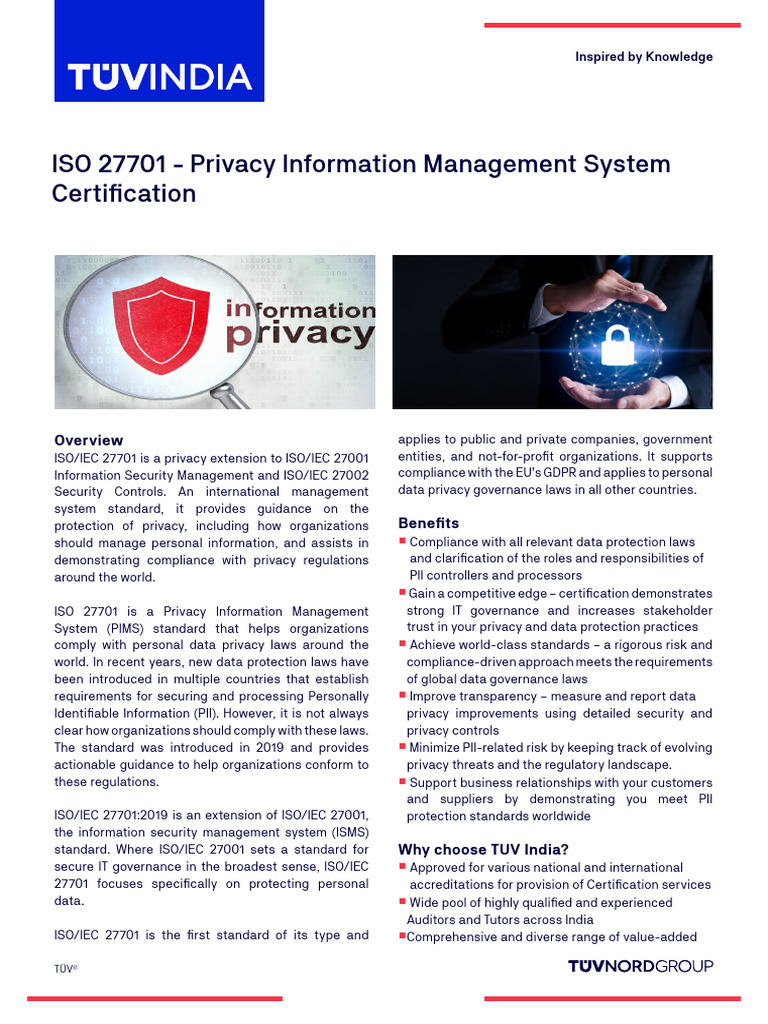ISO 27701 - Privacy Information Management System Certification | PDF ...
