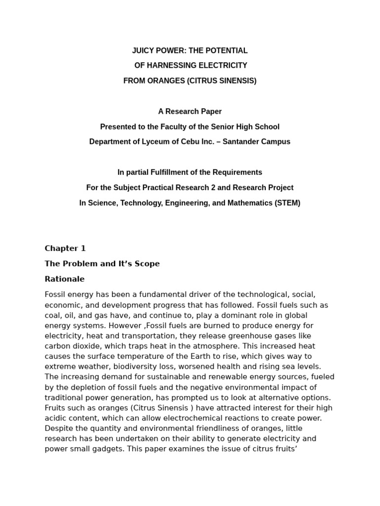 The Potential of Harnessing Electricity From Oranges | PDF ...