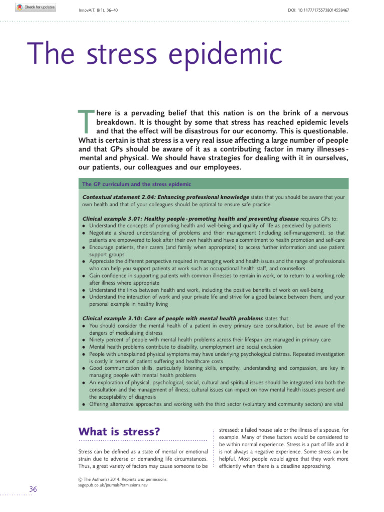 Newbegin 2014 The Stress Epidemic | PDF | Mental Health | Mental Disorder