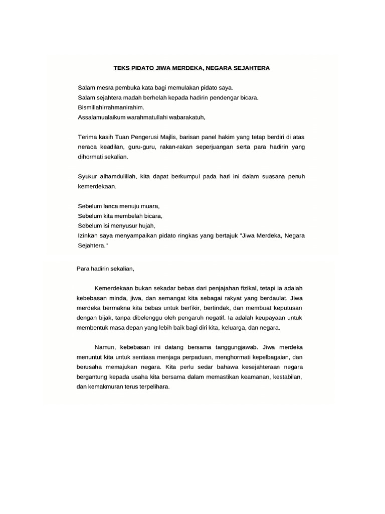 Teks Pidato Jiwa Merdeka | PDF