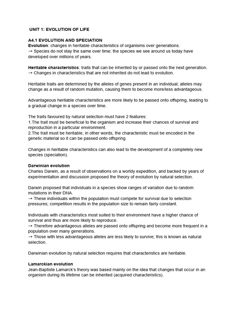 IB Biology Unit 1 Notes | PDF | Evolution | Meiosis