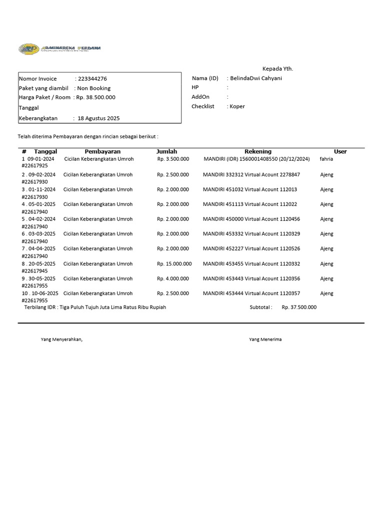 INVOICE Belinda Dwi Cahyani | PDF