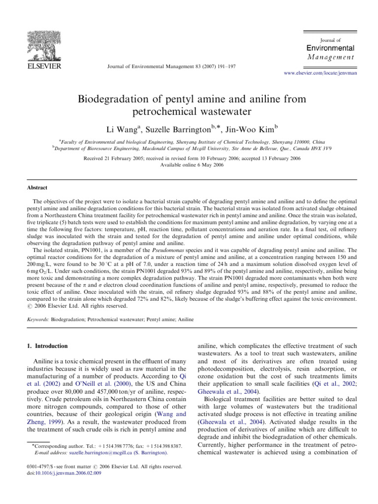 2007.china - Wang.biodegradation of Pentyl Amine and Aniline From ...