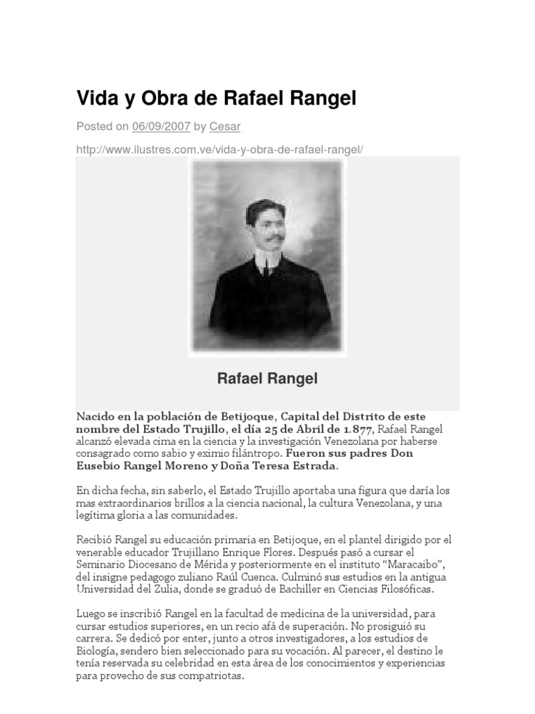 Vida y Obra de Rafael Rangel | PDF | Venezuela | Science