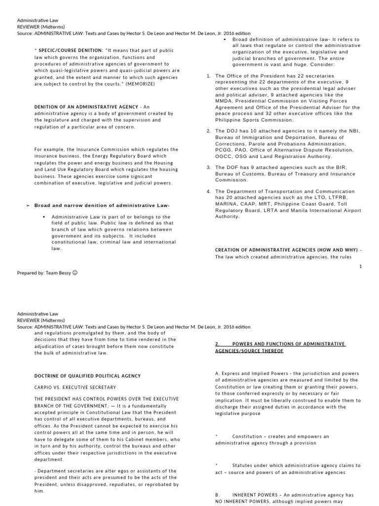 Admin Law Midterms Reviewer Final | PDF | Administrative Law | Jurisdiction