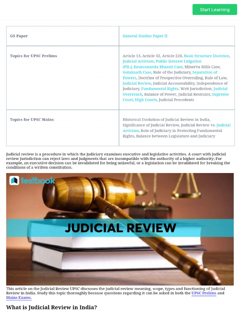 Judicial Review - Types, Importance, Limitations & More - UPSC Notes | PDF