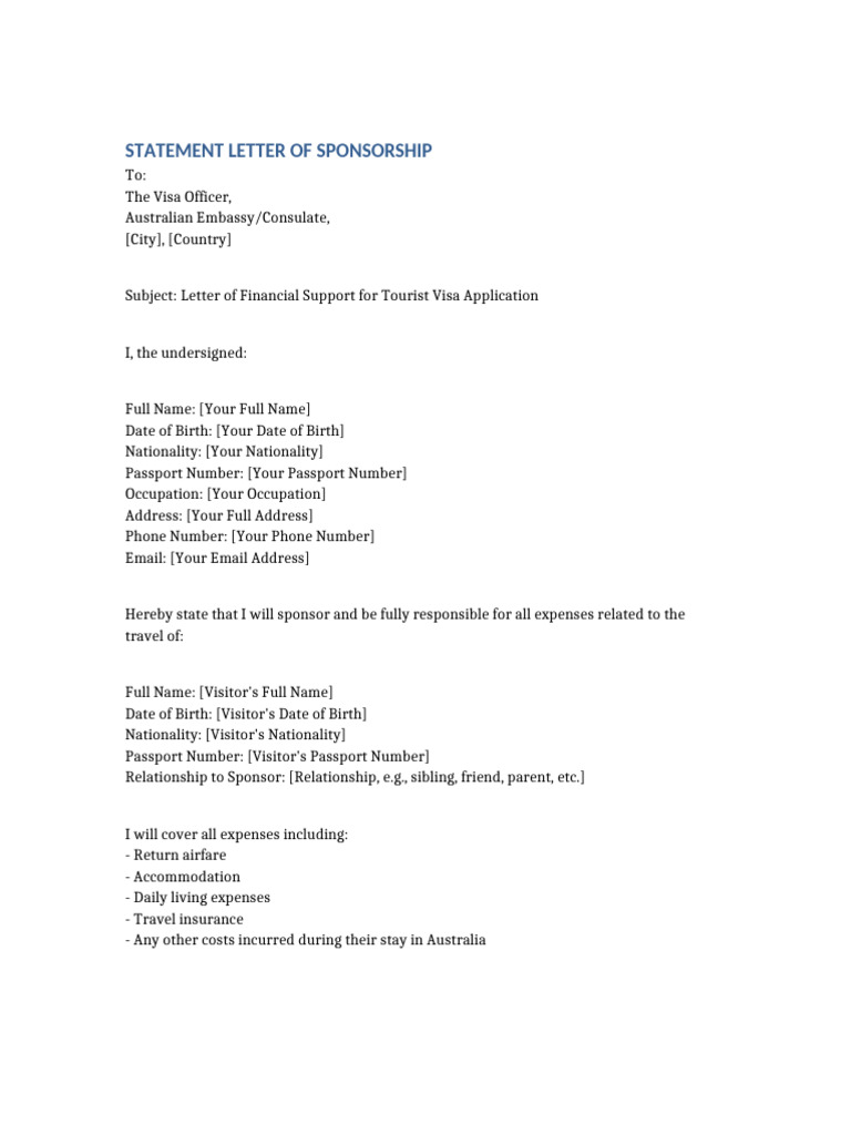 Sponsorship Statement Letter | PDF