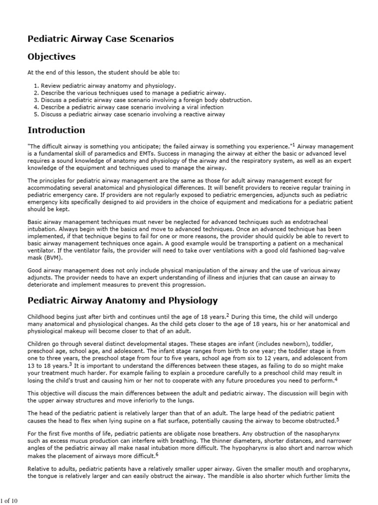 Pediatric Airway Management Techniques | PDF | Breathing | Asthma