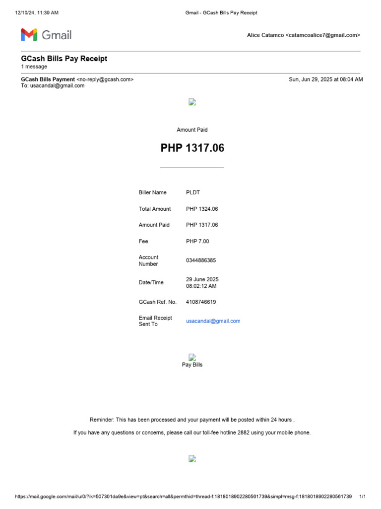 GCash Payment Receipt for PLDT 2025 | PDF