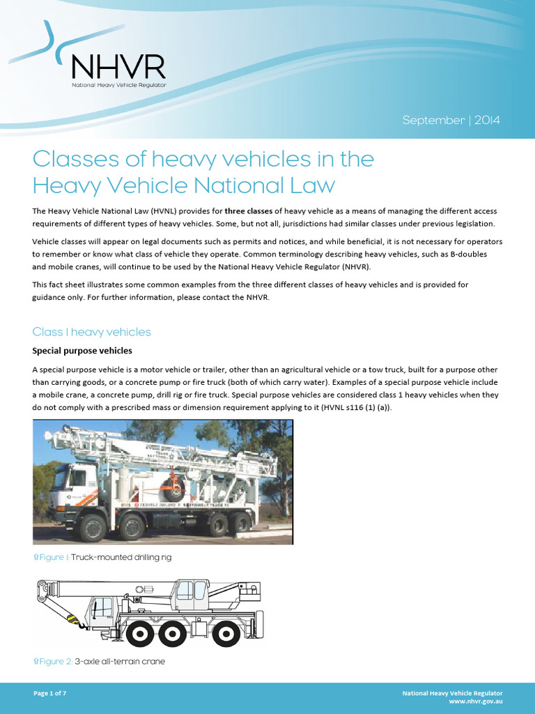 Heavy Vehicle Classes Under HVNL | PDF | Trailer (Vehicle) | Truck