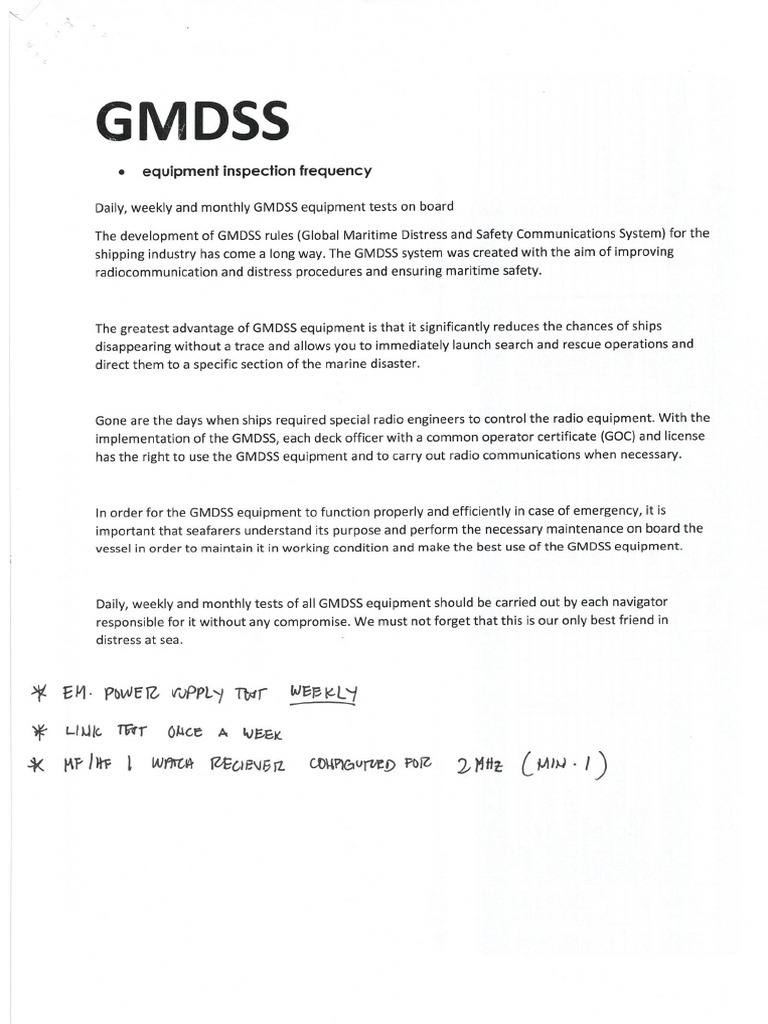 GMDSS Equipment Inspection Frequency | PDF